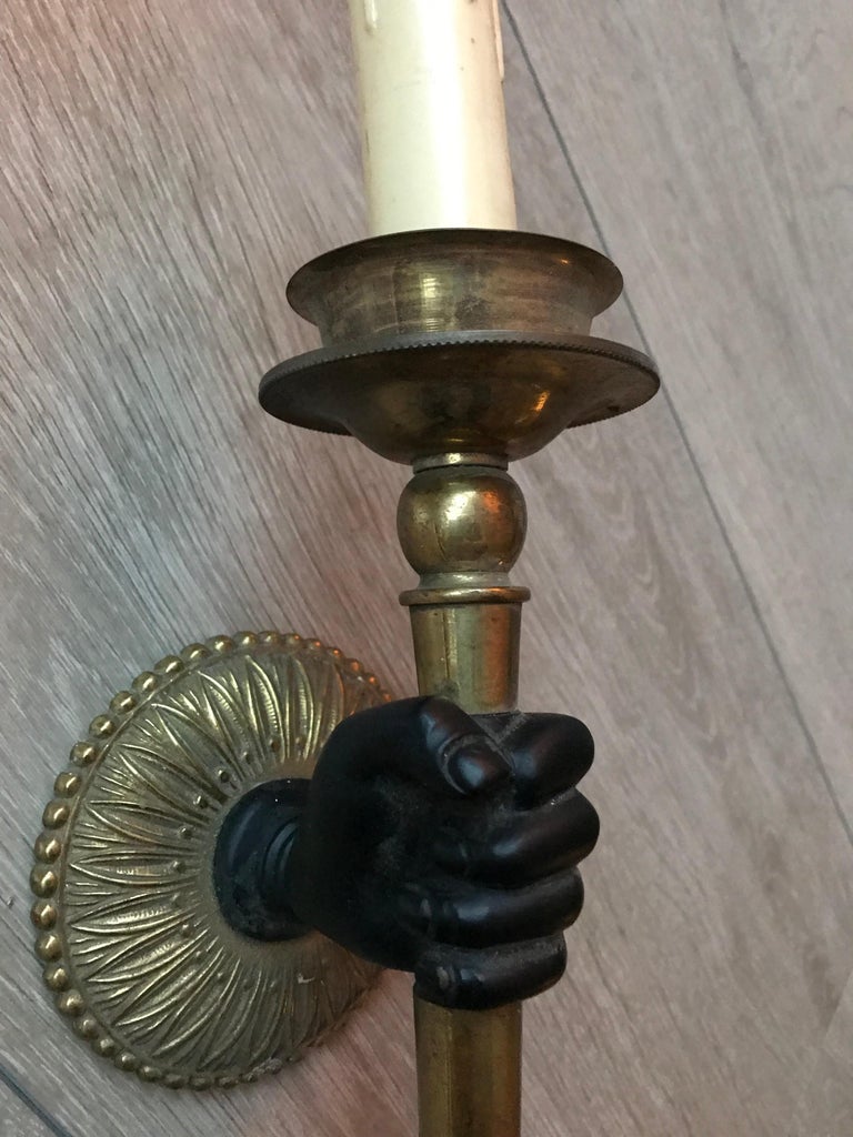 Striking Maison Baguès Style Solid Bronze Hand w. Brass Torch Wall ...
