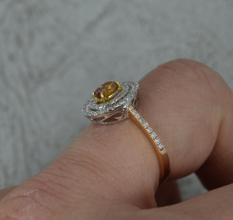 Striking Natural Orange Diamond Double Halo 18ct Rose Gold Cluster Ring ...