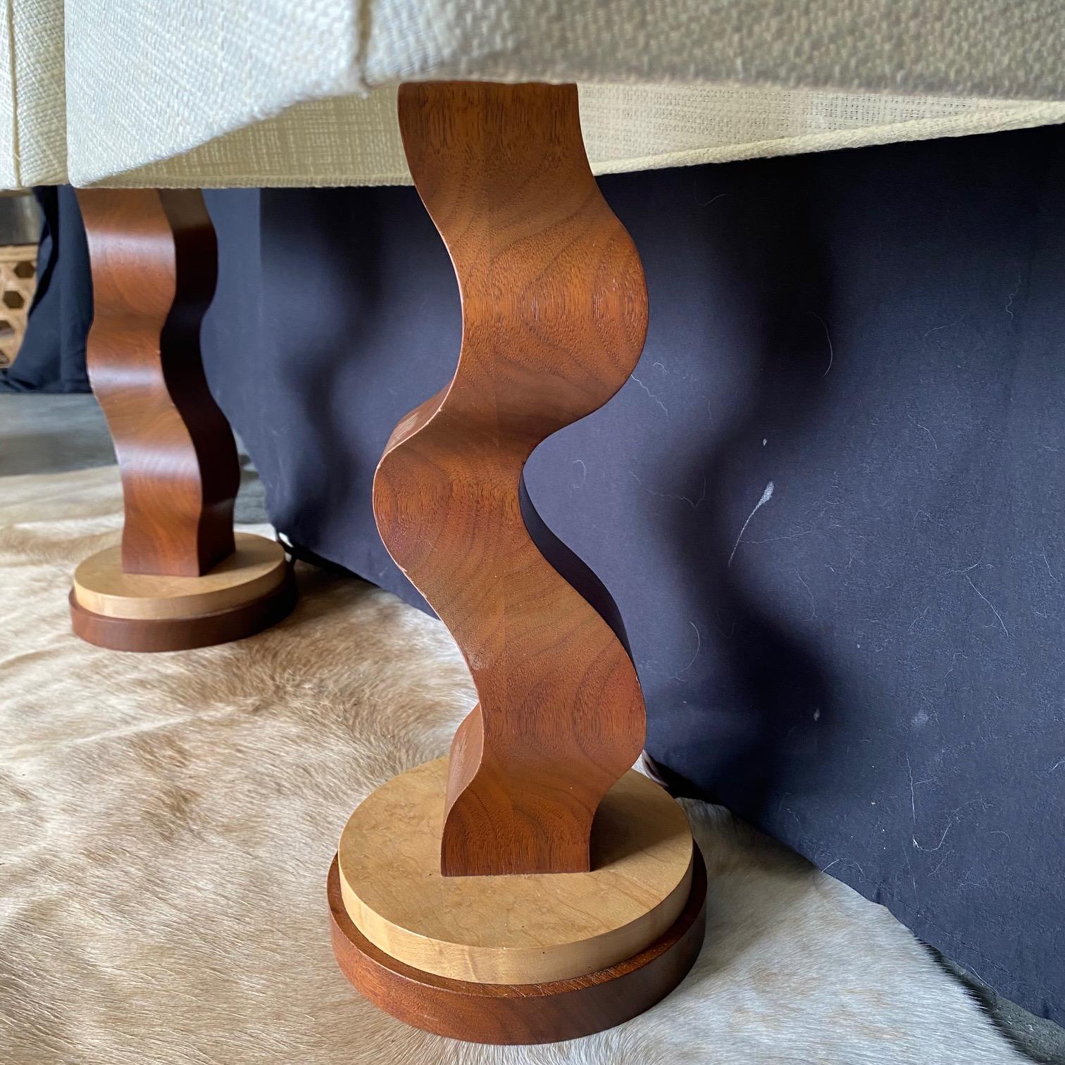 Striking Pair of Mid-Century Modern Sculptured Wavy Teak Table Lamps ...