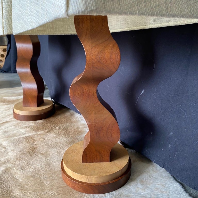 Striking Pair of Midcentury Modern Sculptured Wavy Teak Table Lamps For ...