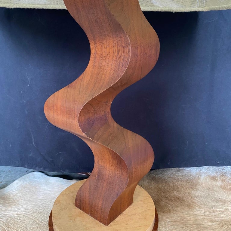 Striking Pair of Midcentury Modern Sculptured Wavy Teak Table Lamps For ...