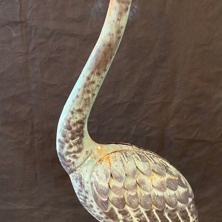 Striking Pair of Tall Vintage Aged Verdigris Copper Heron Bird ...