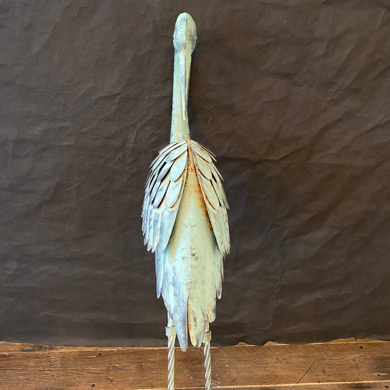 Striking Pair of Tall Vintage Aged Verdigris Copper Heron Bird ...