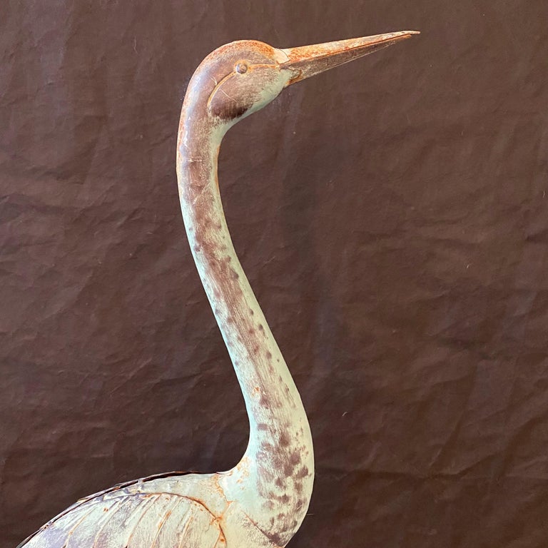 Striking Pair of Tall Vintage Aged Verdigris Copper Heron Bird ...