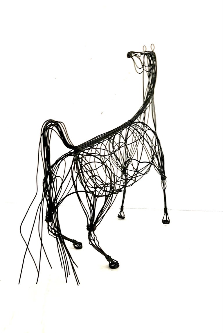 Striking Post Modern Wire Sculpture Large Horse For Sale at 1stDibs