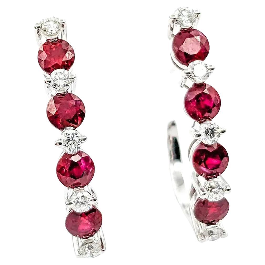 New 1.05 Carat Myanmar Ruby 14k White Swirled Hoop Sterling Earrings ...