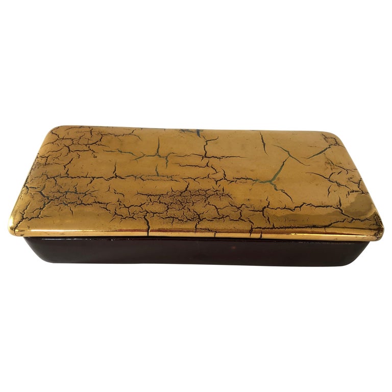 Striking Signed Bitossi Italian Box in Crackled Gold Glaze For Sale at ...