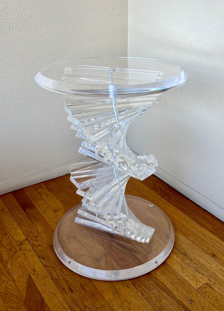 Striking Solid Thick Lucite Spiral Staircase Sculptural Table Dining ...