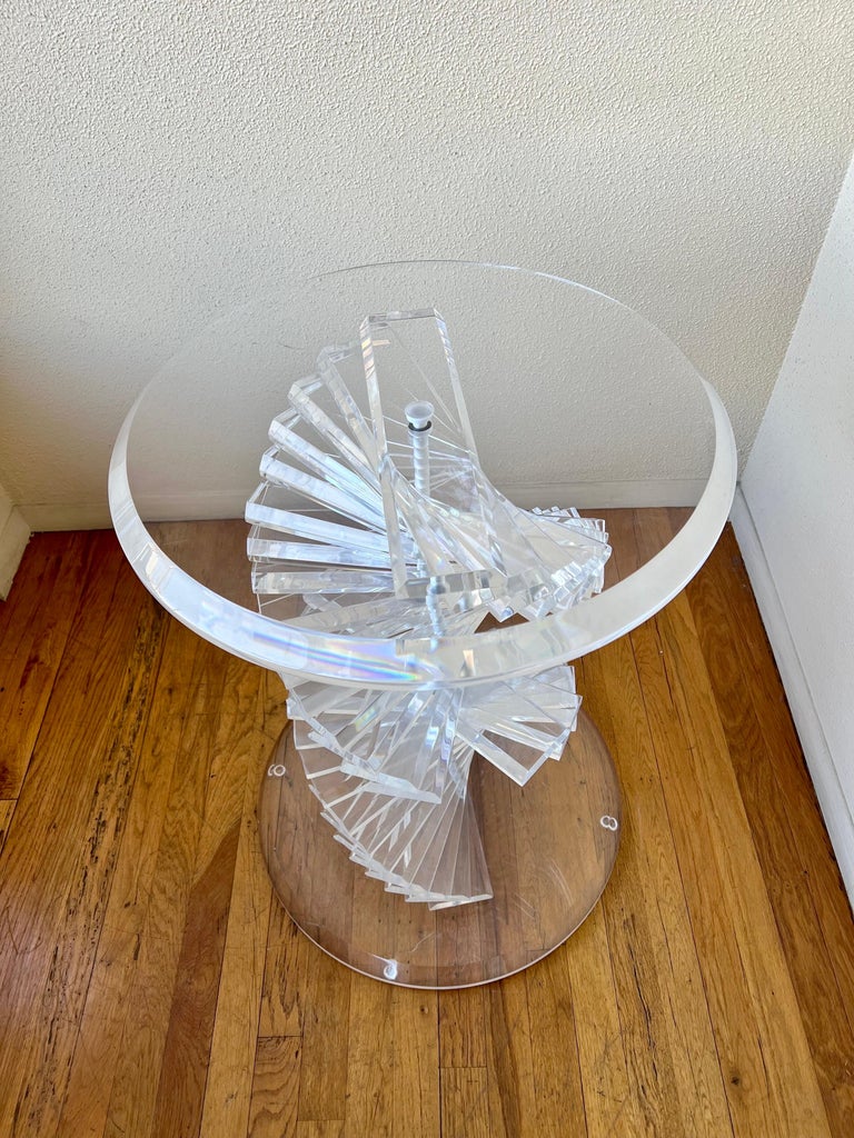 Striking Solid Thick Lucite Spiral Staircase Sculptural Table Dining ...