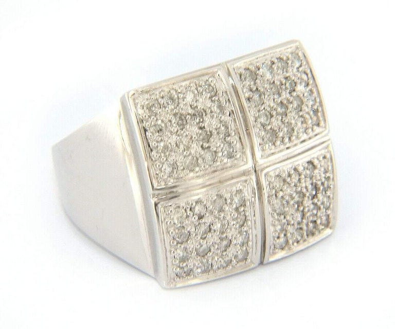 Striking Square Pave Diamond Statement Ring in 14K White Gold For Sale ...