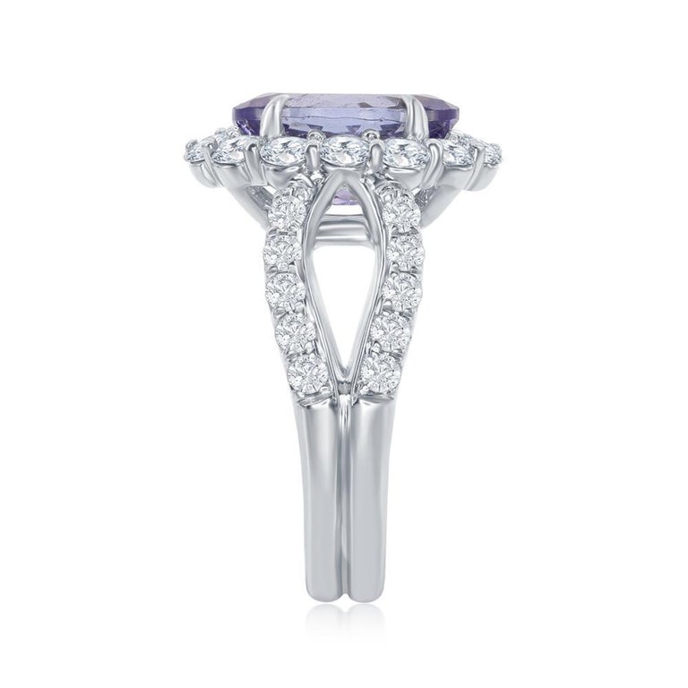 18k White Gold 4.37ct Purple Tanzanite Ring with 1.70ct Diamonds For ...