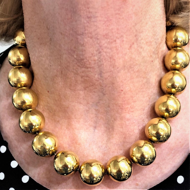 Striking Vintage, 18 Karat Yellow Gold Ball Necklace at 1stDibs
