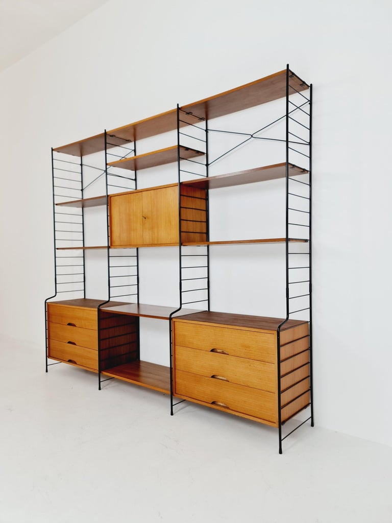 String Shelf System, Bookcase with Bar Cabinet Teak by WHB Germany ...
