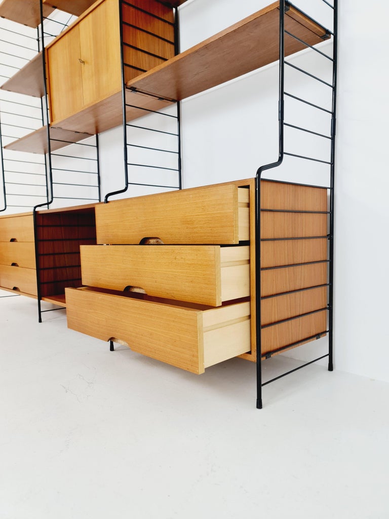 String Shelf System, Bookcase with Bar Cabinet Teak by WHB Germany ...