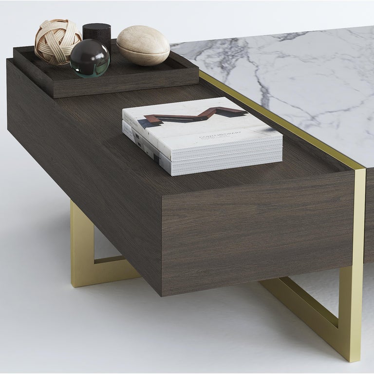 Stripe Coffee Table with Brass Legs and Marble Tabletop For Sale at 1stDibs