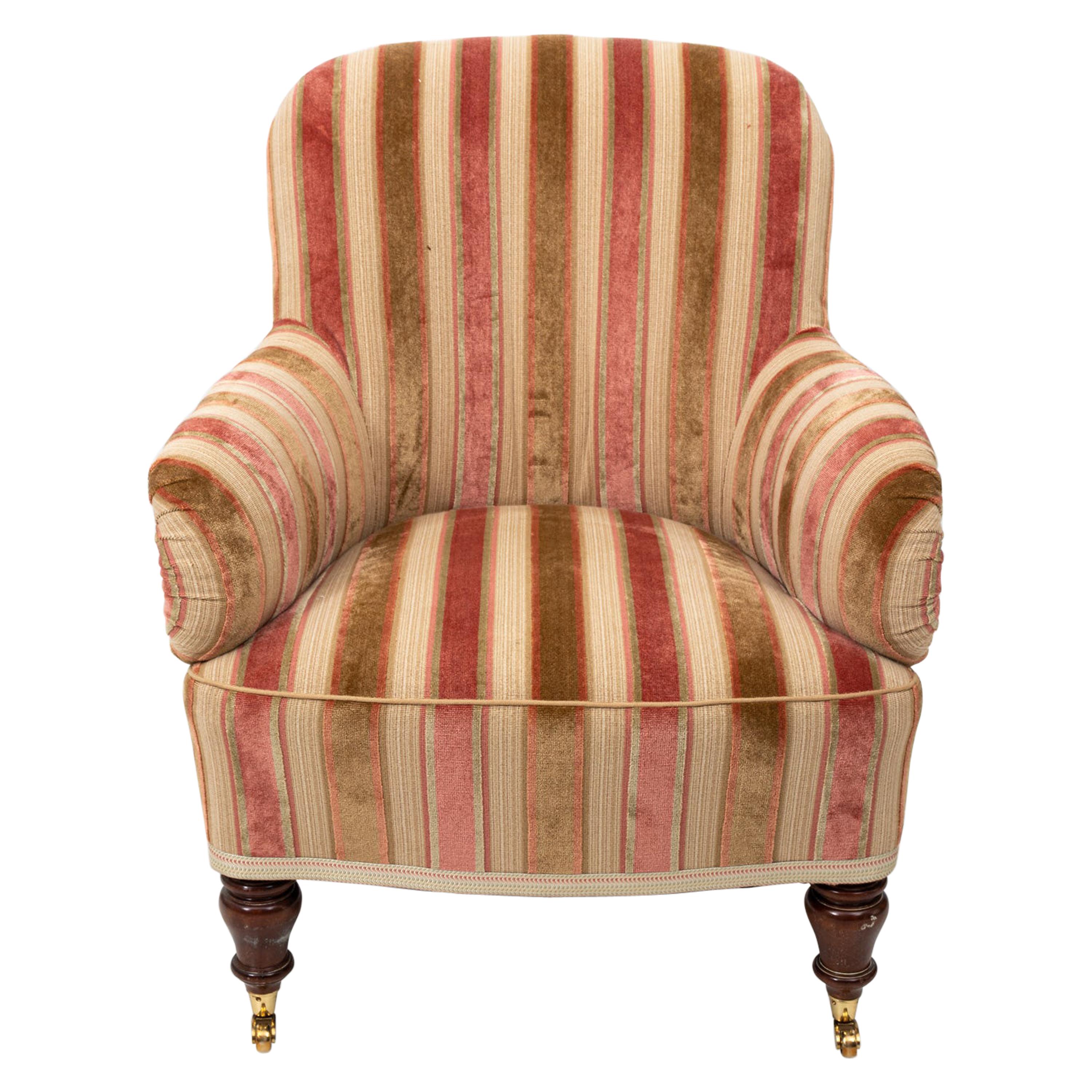 Stripe Upholstered Victorian Armchair at 1stDibs