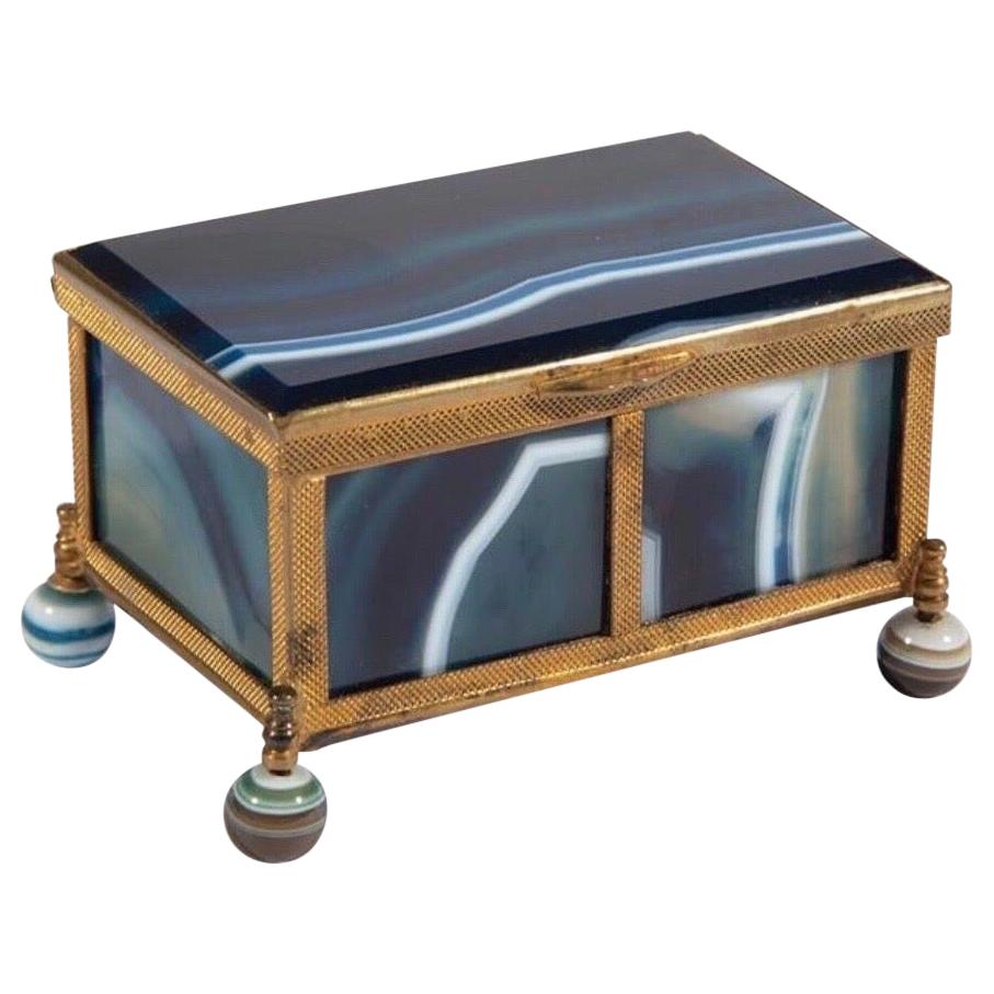 Bronze mounted striped blue agate trinket box For Sale at 1stDibs