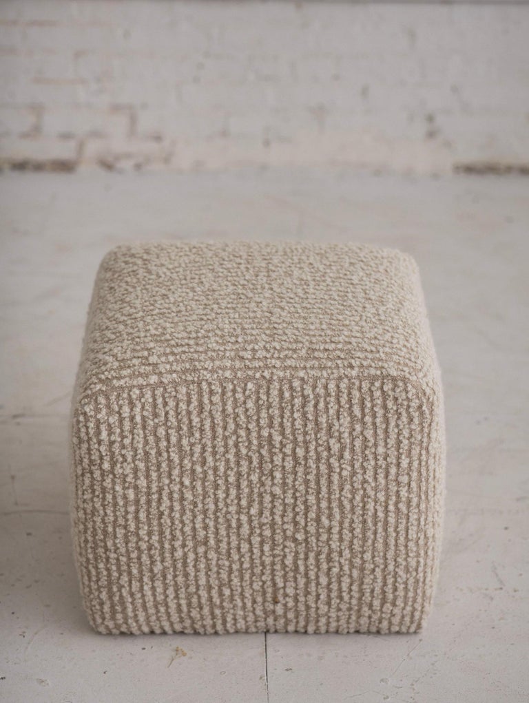Striped Bouclé Cube Ottoman For Sale at 1stDibs