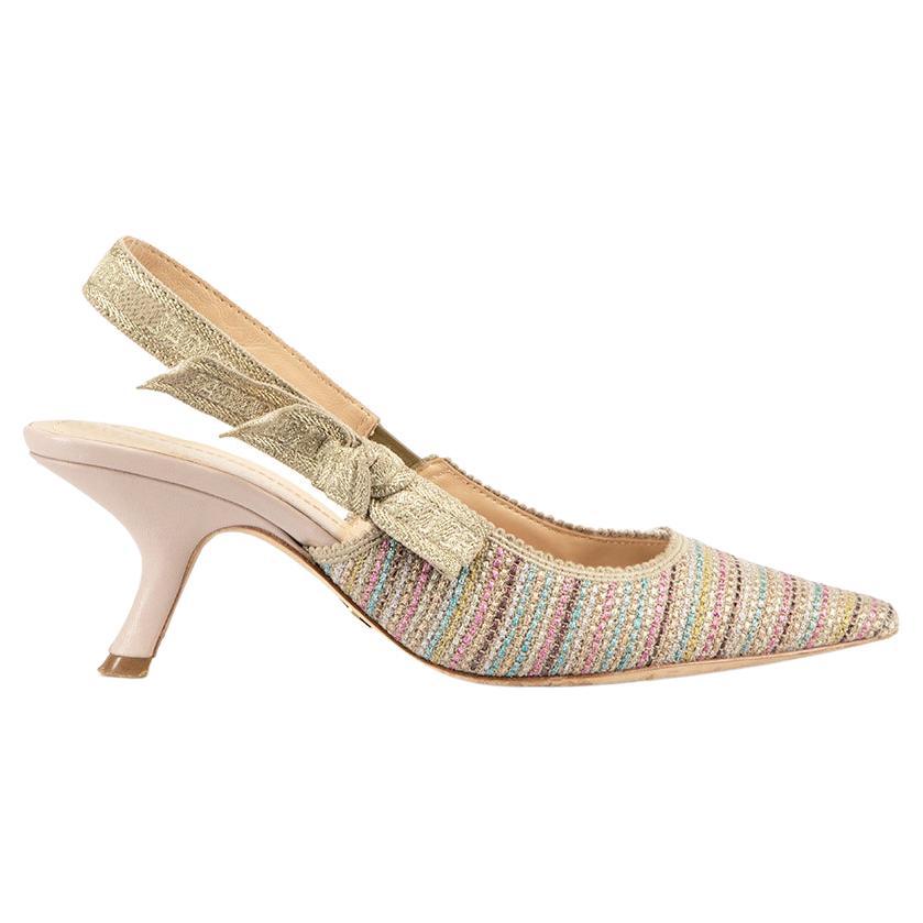 Striped Metallic Point Toe Slingback Heels Size IT 38 For Sale at 1stDibs