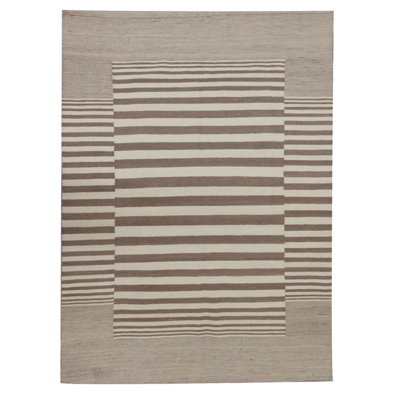 Beige Striped Kilim Rug Modern Rug Brown Kilim Cream Wool Carpet Area ...