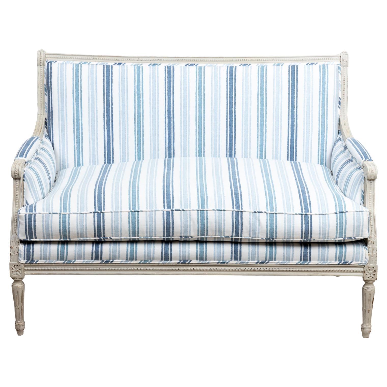 Striped Upholstered Settee at 1stDibs