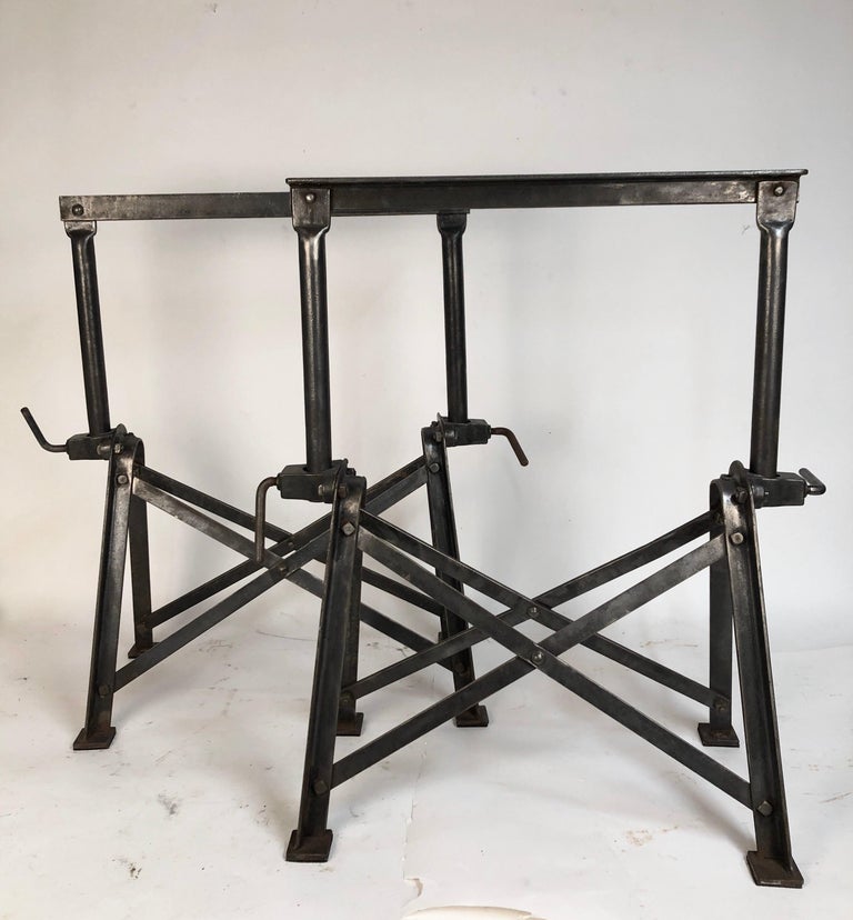 Strong Antique Industrial Steel Home Made Saw Horse Table Bases at 1stDibs