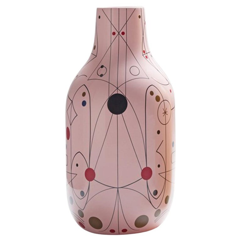 Strypy Vase 1, Glossy Baby Pink With Graphics 1 By Bosa For Sale at 1stDibs