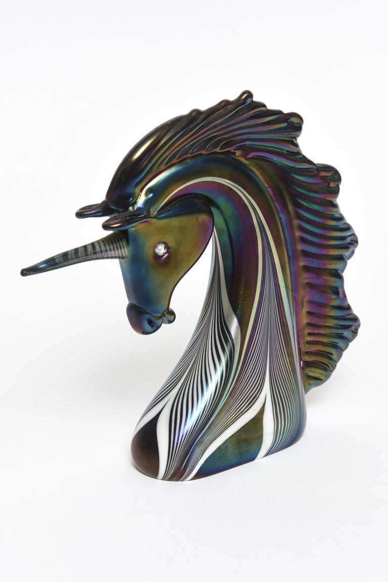 Stuart Abelman Art Glass Unicorn Iridescent at 1stDibs