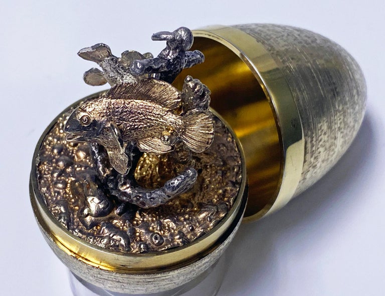 Stuart Devlin Surprise Fish and Anchor Egg, Silver and Vermeil, London ...