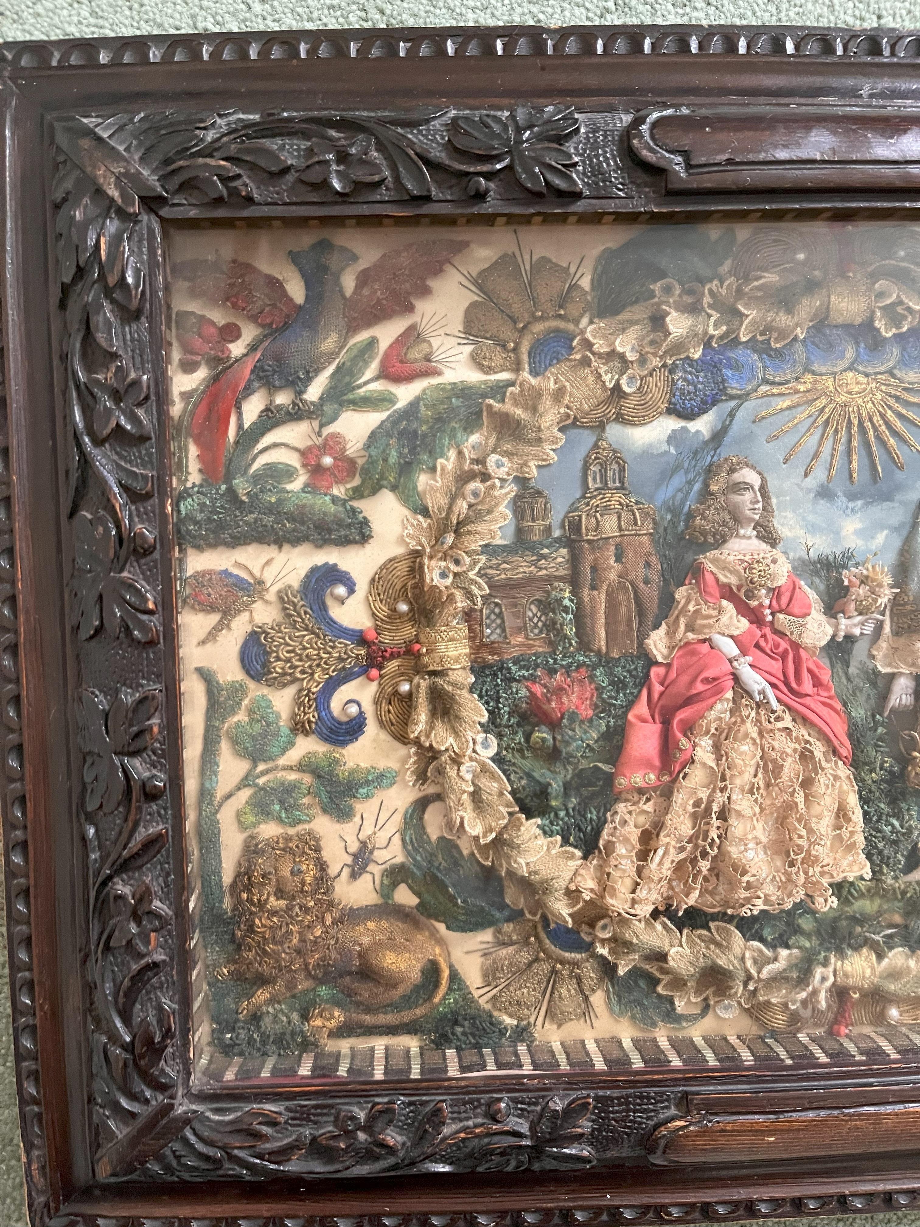 Stuart period Stump work panel - King Charles II and his favourite Lady ...