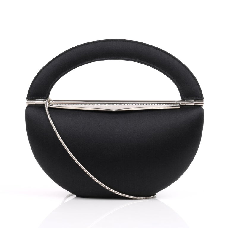 STUART WEITZMAN Black Satin Silver Crystal Evening Bag Handbag Clutch w ...