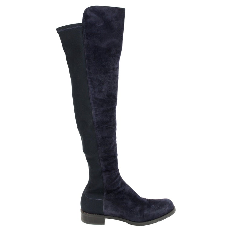 Stuart Weitzman Blue Suede Leather Boots Reserve For Sale at 1stDibs