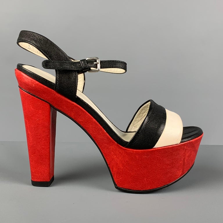 STUART WEITZMAN Size 6 Red Black White Leather Color Block Platform ...