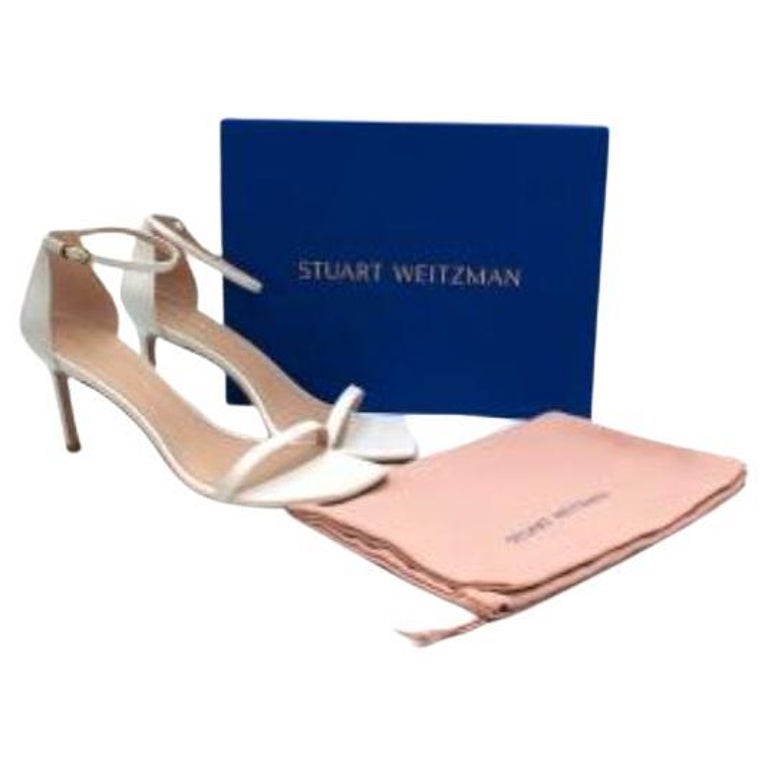 Stuart Weitzman White Smooth Calf Amelina 75 Sandals For Sale at 1stDibs