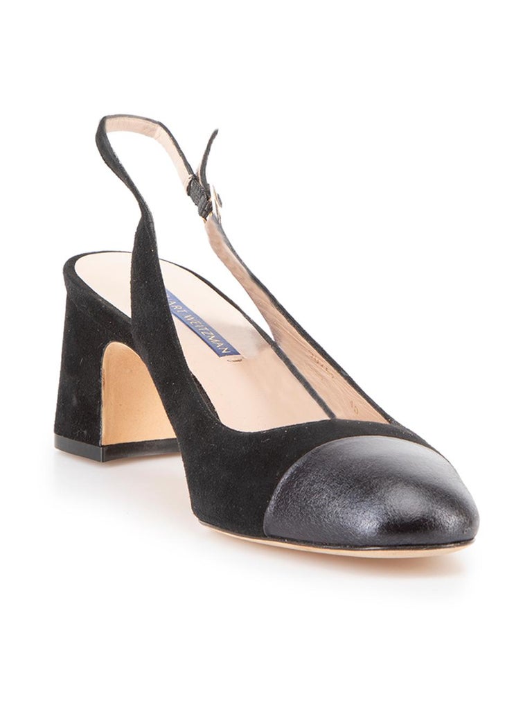 Stuart Weitzman Women's Black Cap Toe Slingback Pumps For Sale at 1stDibs