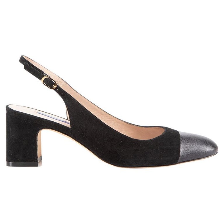 Stuart Weitzman Women's Black Cap Toe Slingback Pumps For Sale at 1stDibs