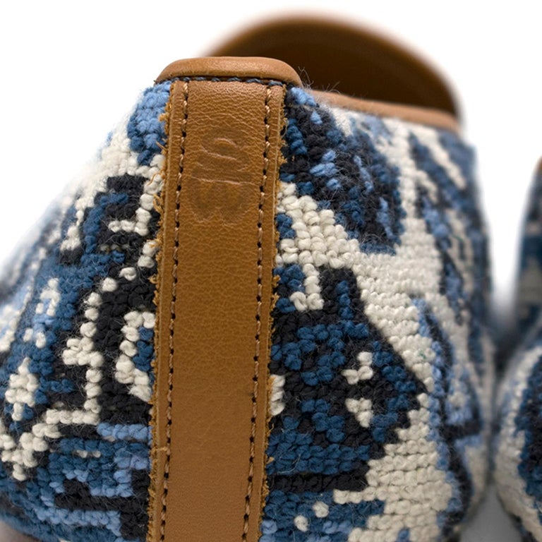 Stubbs and Wootton Blue and White Tapestry Slipper SIZE 8.5 at 1stDibs