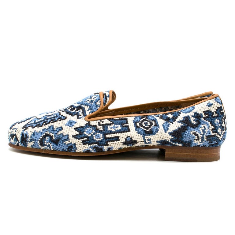 Stubbs and Wootton Blue and White Tapestry Slipper SIZE 8.5 at 1stDibs