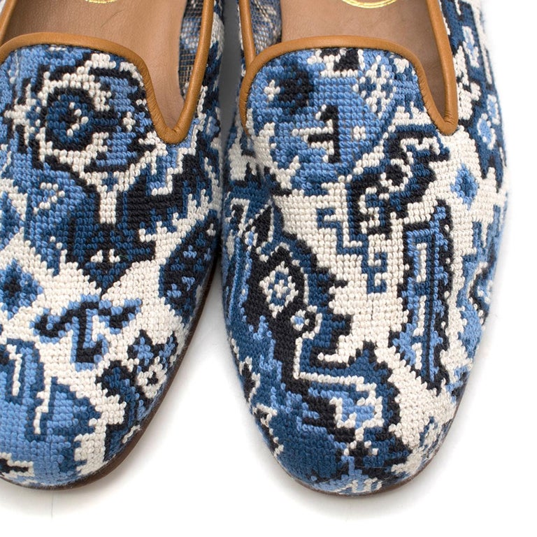 Stubbs and Wootton Blue and White Tapestry Slipper SIZE 8.5 at 1stDibs