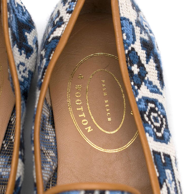 Stubbs and Wootton Blue and White Tapestry Slipper SIZE 8.5 at 1stDibs