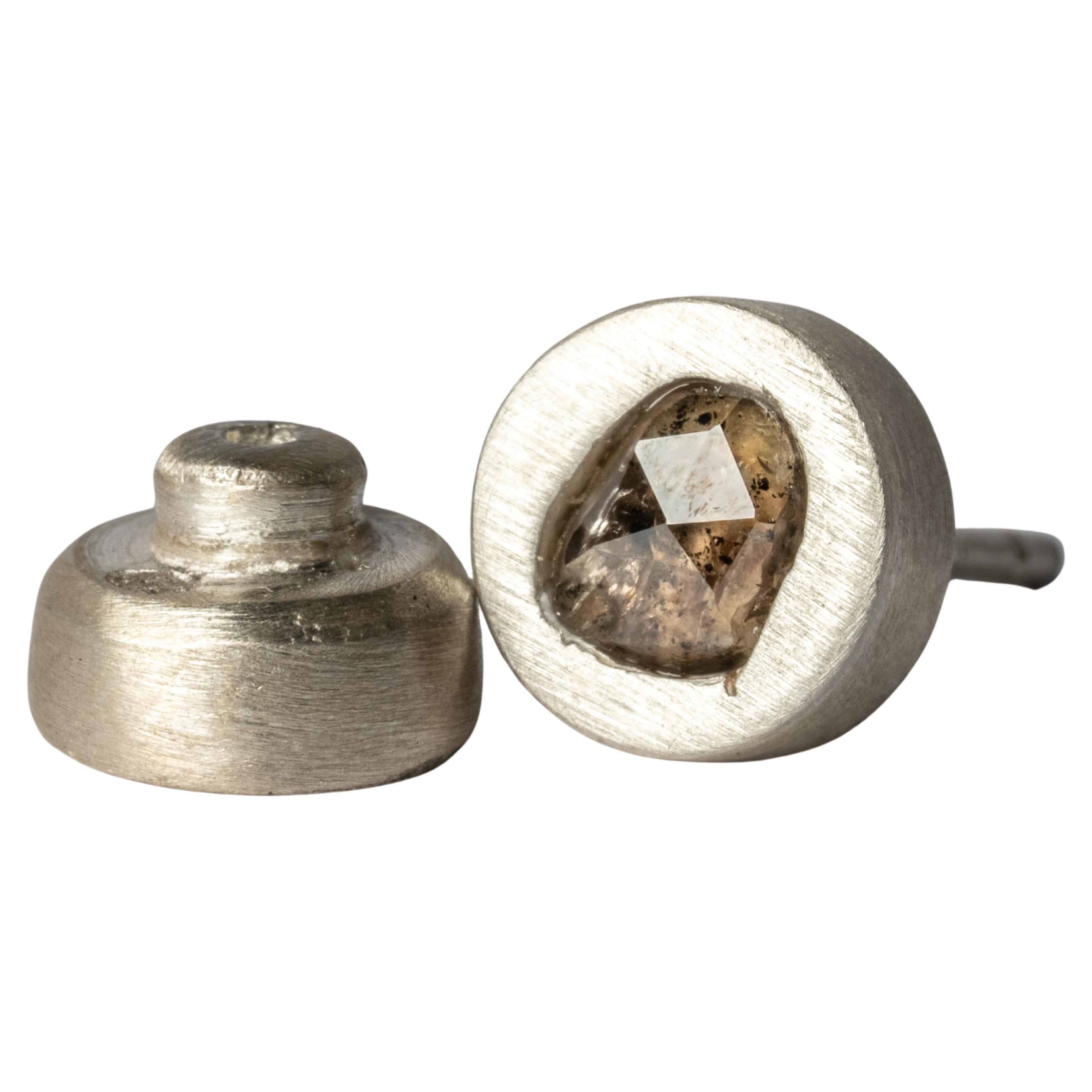 Stud Earring (0.2 CT, Tiny Faceted Diamond Slab, MA+FCDIA) For Sale at ...