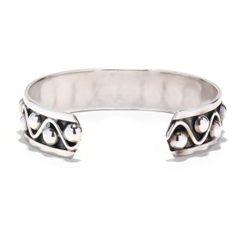 Studded Cuff Bracelet, Sterling Silver, Mexican Cuff For Sale at 1stDibs