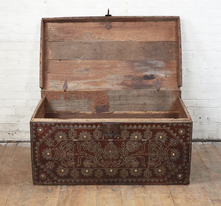 Studded Leather Travel Chest For Sale at 1stDibs