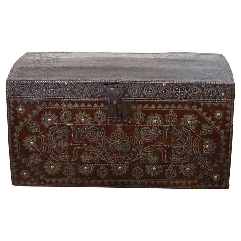 Studded Leather Travel Chest For Sale at 1stDibs