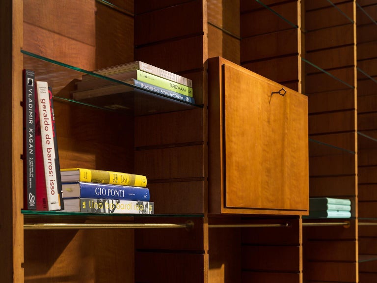 Studio B.B.P.R. Large Library in Walnut and Glass For Sale at 1stDibs