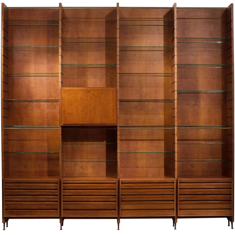 Studio B.B.P.R. Large Library in Walnut and Glass For Sale at 1stDibs