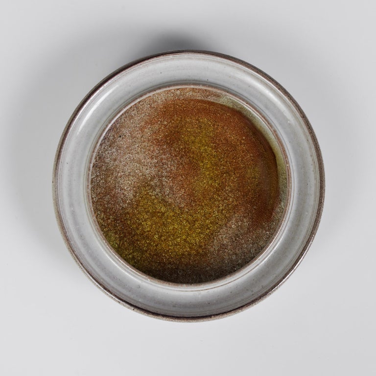 Studio Ceramic Dish with Golden Crushed Glass Inlay For Sale at 1stDibs
