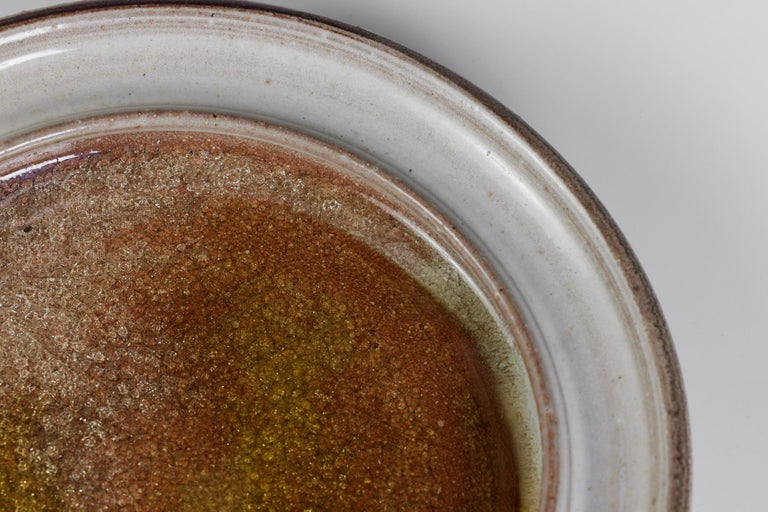 Studio Ceramic Dish with Golden Crushed Glass Inlay For Sale at 1stDibs