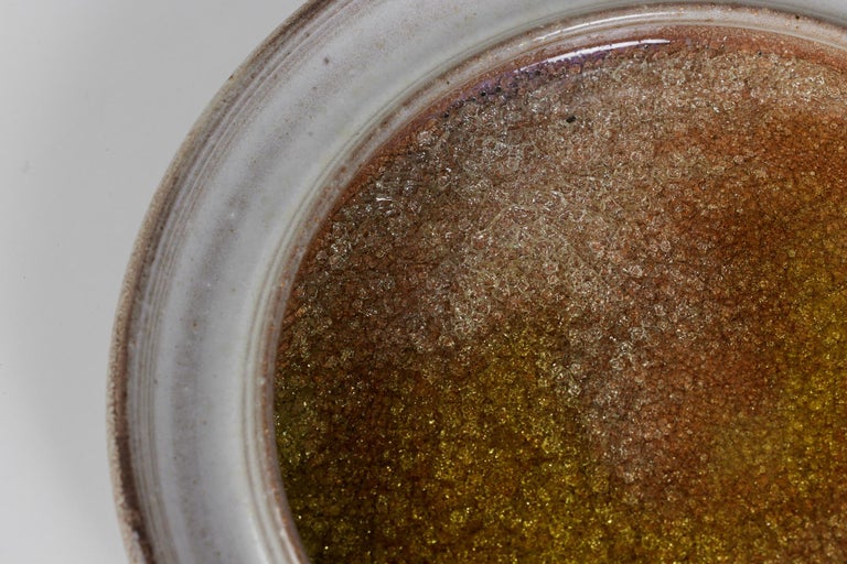 Studio Ceramic Dish with Golden Crushed Glass Inlay For Sale at 1stDibs