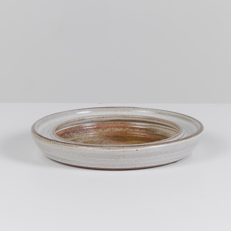 Studio Ceramic Dish with Golden Crushed Glass Inlay For Sale at 1stDibs